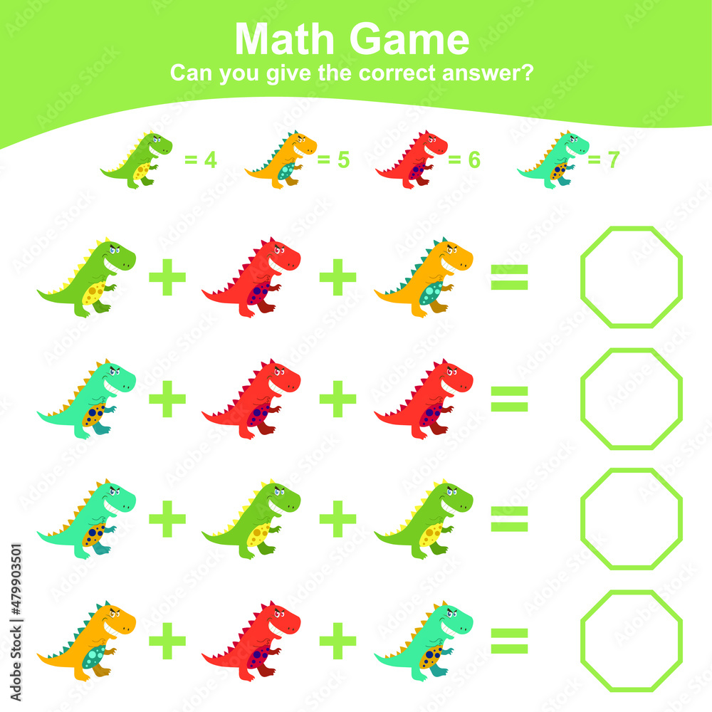 Dinosaurs theme Math Game for Preschool. Dinosaurs math worksheet ...