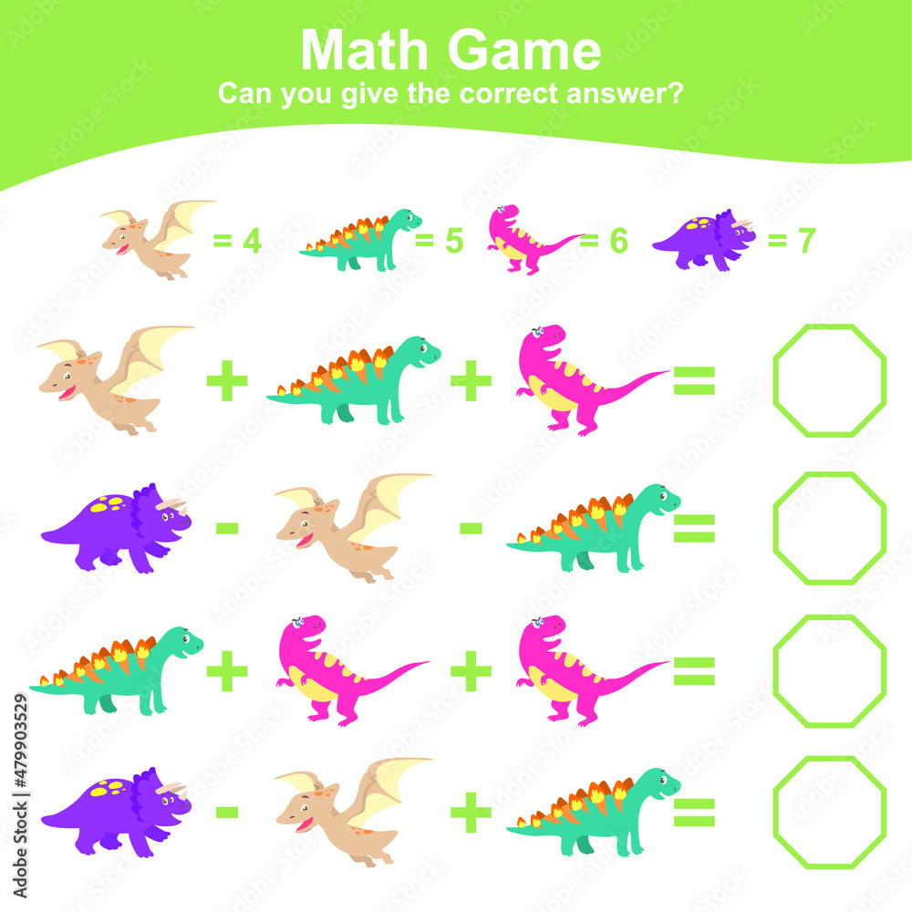 Dinosaurs theme Math Game for Preschool. Dinosaurs math worksheet ...