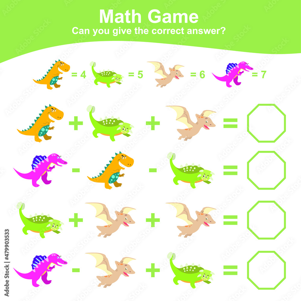 Dinosaurs theme Math Game for Preschool. Dinosaurs math worksheet ...