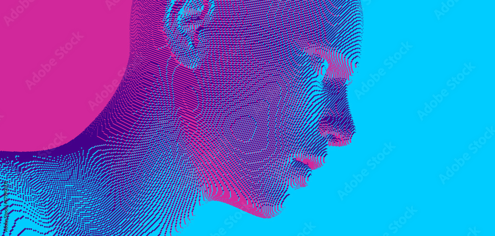 Abstract digital human head constructing from cubes. Minimalistic ...