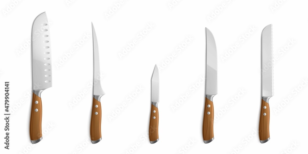Chef knives for cooking, cutting and carving food. Kitchen tools with ...