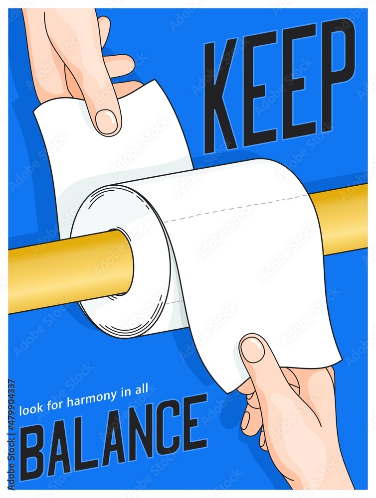 Toilet paper. Cheerful comic poster in cartoon style. Vector ready ...