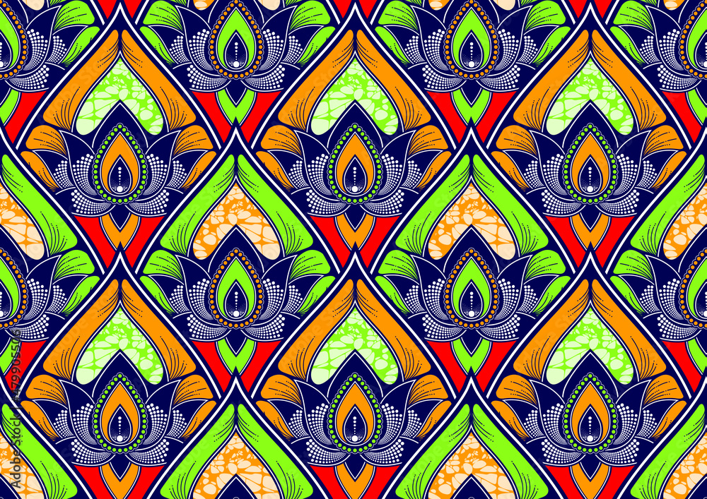seamless pattern of african textile art, neat circle and curves ...
