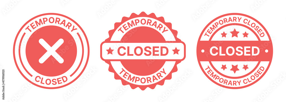 Temporary closed stamp, sign and label icon set. Stock Vector | Adobe Stock