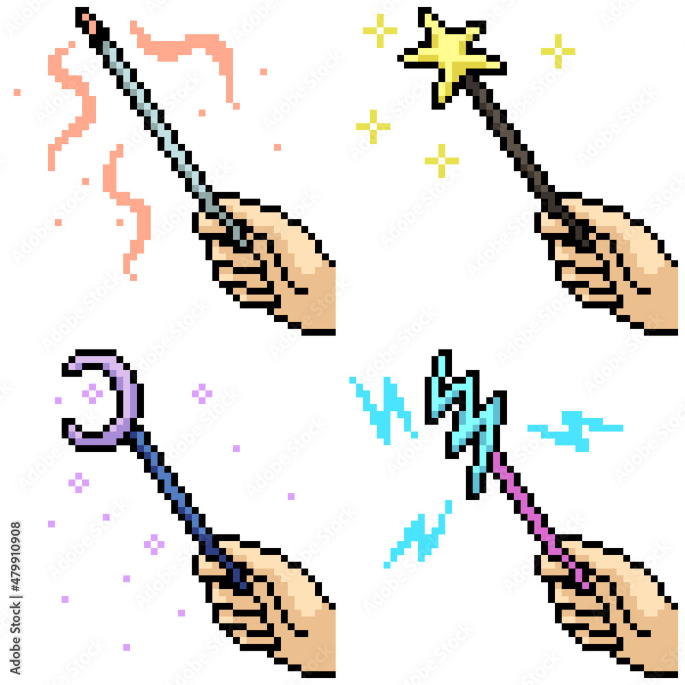 pixel art fantasy magic wand Stock Vector | Adobe Stock