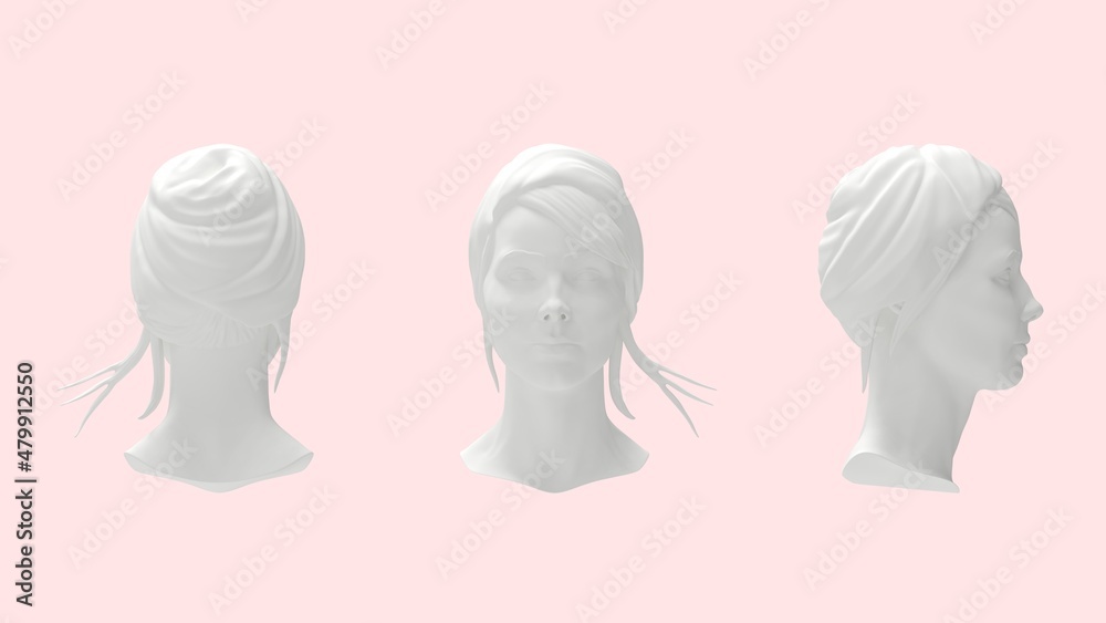 3d rendering of a female head front side and back view isolated on ...
