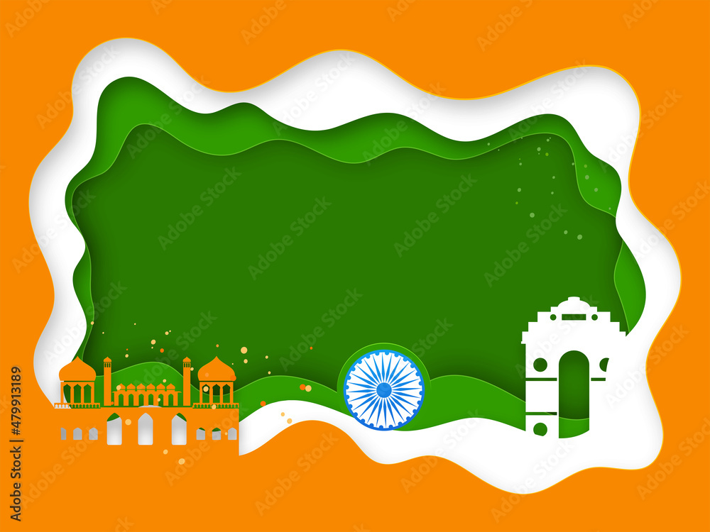 Tricolor Paper Layer Cut Background With India Famous Monuments And ...