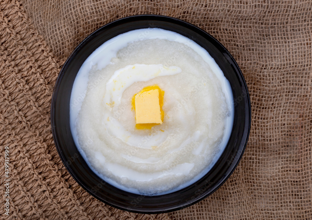 Traditional South African Maize meal porridge on rustic background ...