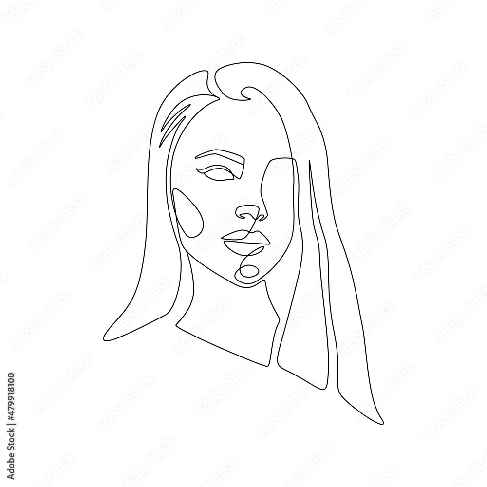 Face Line drawing art. Minimalistic abstract woman portrait in simple ...