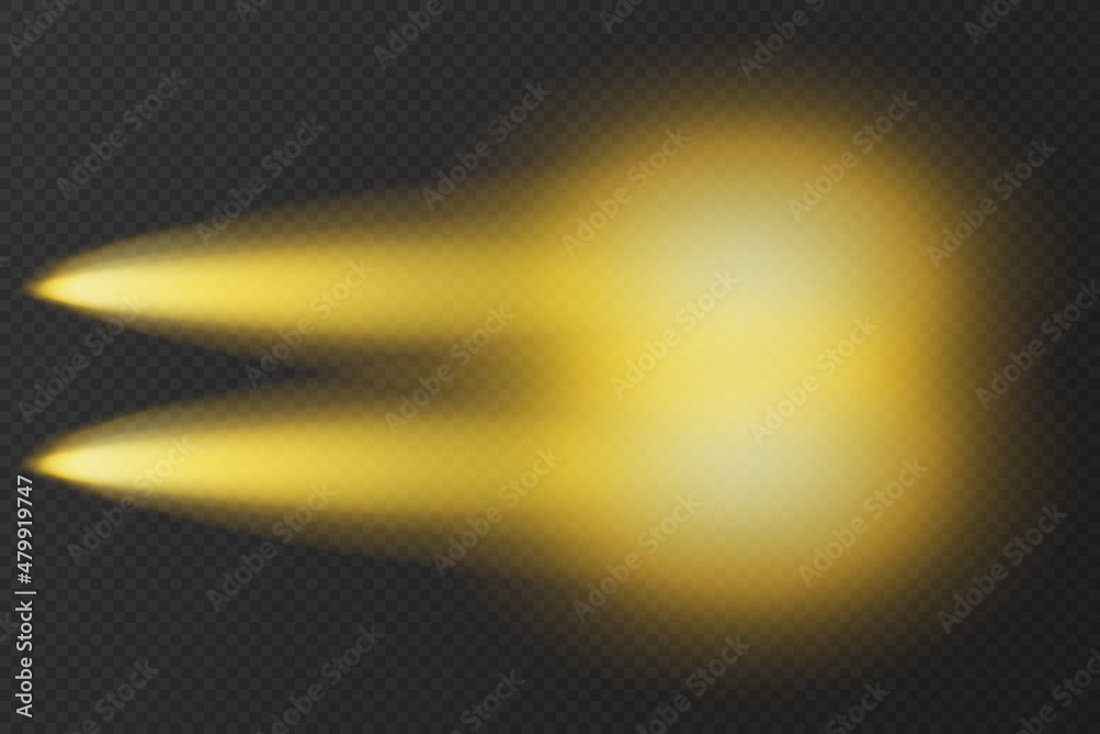 Yellow transparent car headlight top view on dark background. Vector ...