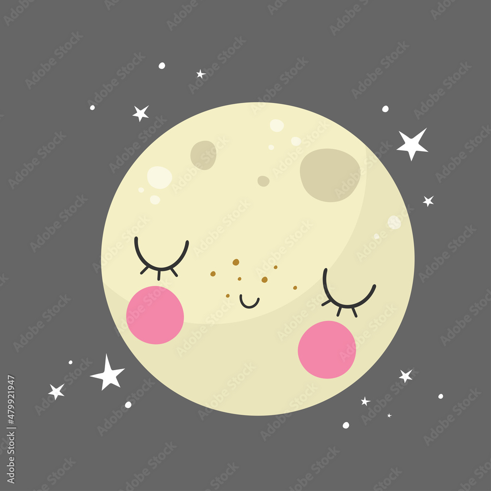 Cute moon in cartoon style. Vector illustration. For kids stuff, card ...