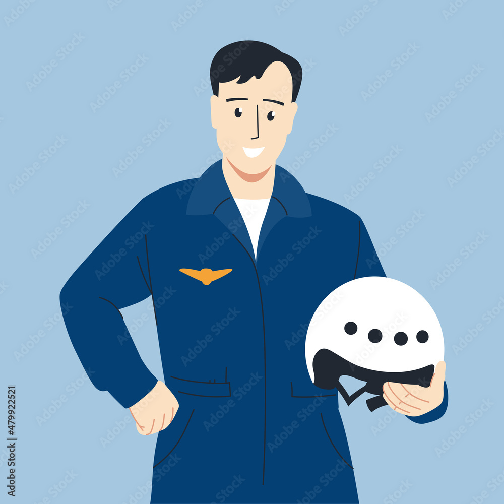 Soldier. A man in a pilot's uniform. Military pilot. Vector image ...