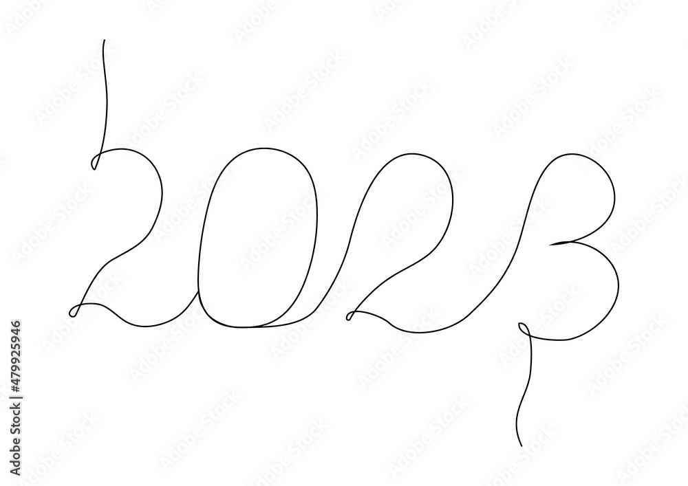 Sketch drawing of the inscription 2023 in one solid continuous line ...