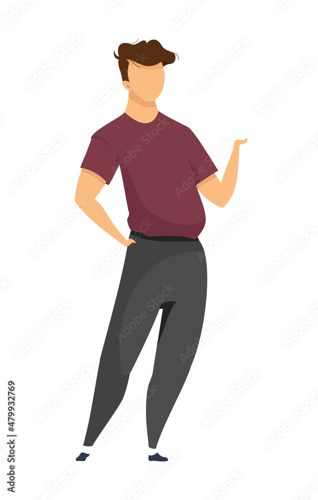 Casual man semi flat color vector character. Standing figure. Full body ...