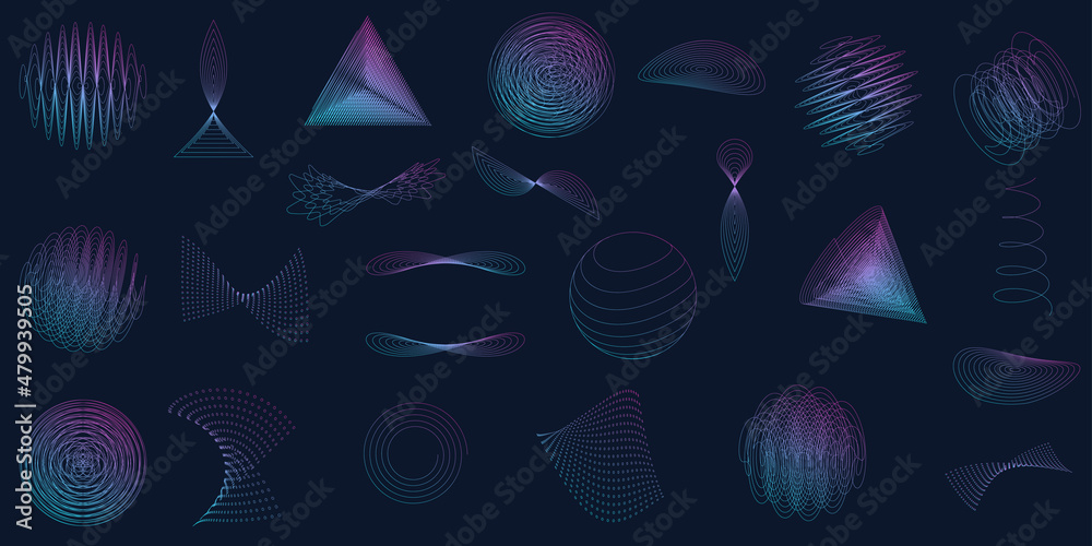 Abstract line geometric shapes set. Futuristic graphic elements. Retro ...