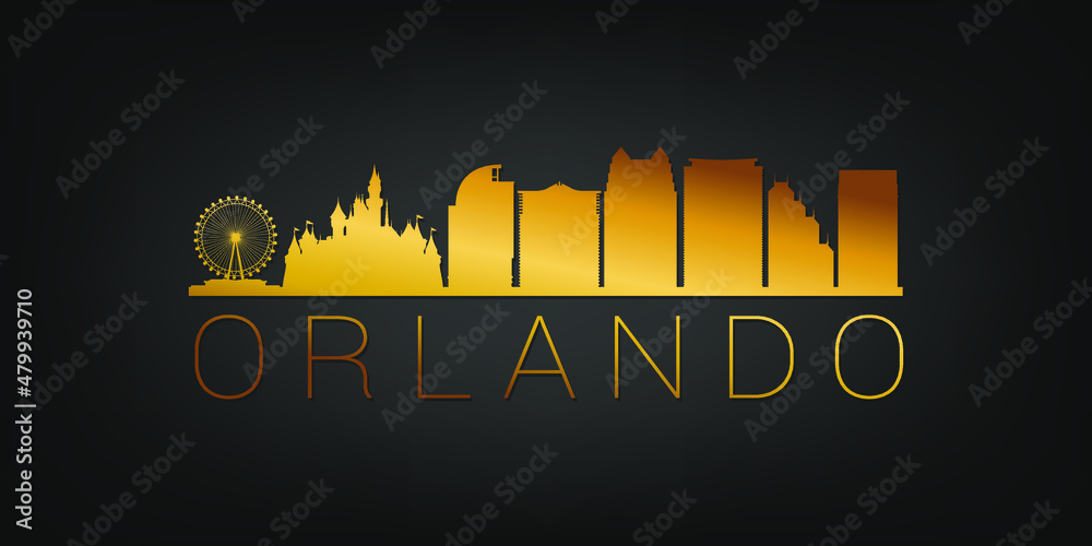 Orlando, FL, USA Gold Skyline City Silhouette Vector. Golden Design ...
