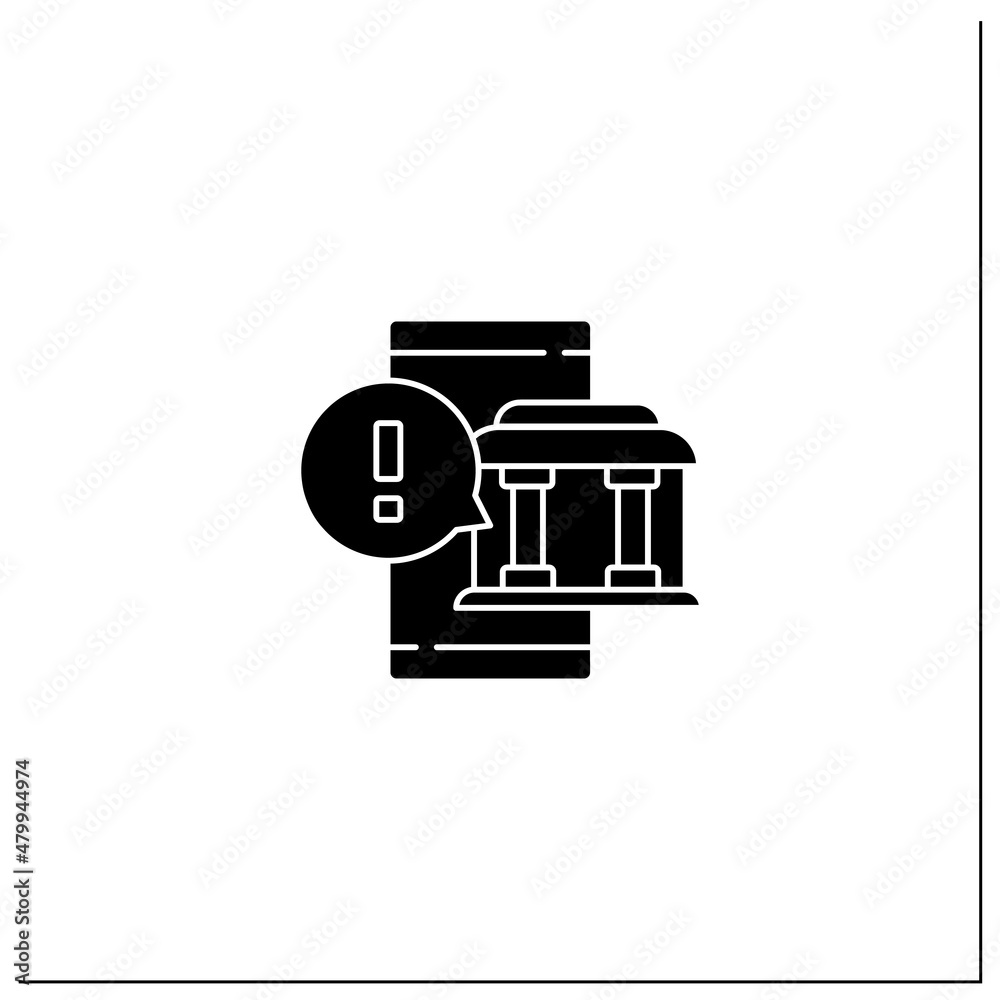 Bank warning glyph icon. Bank notification. Remainder. Message from ...