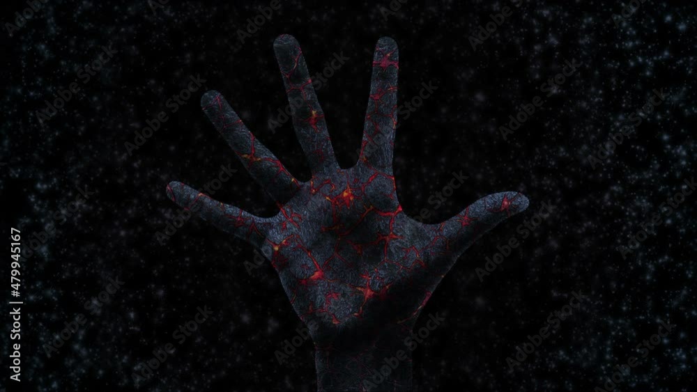 Hand in stone with lava veins. 4K. Projection of igneous rock onto a 3D ...