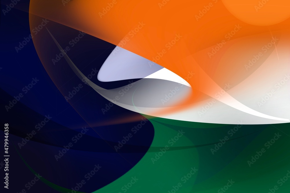 Abstract background with wavy patterns in Indian flag colours with copy ...