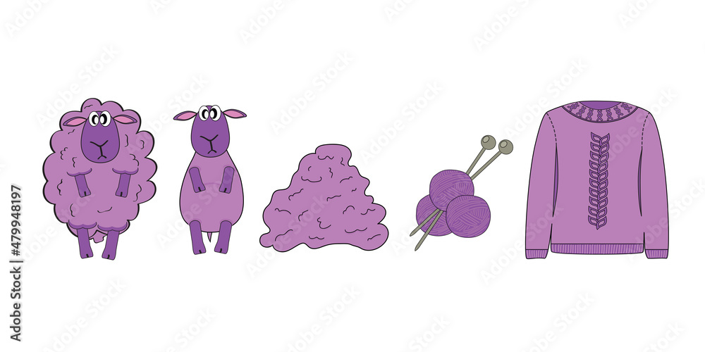 Concept of getting wool for knitting by shearing sheep in cartoon style ...