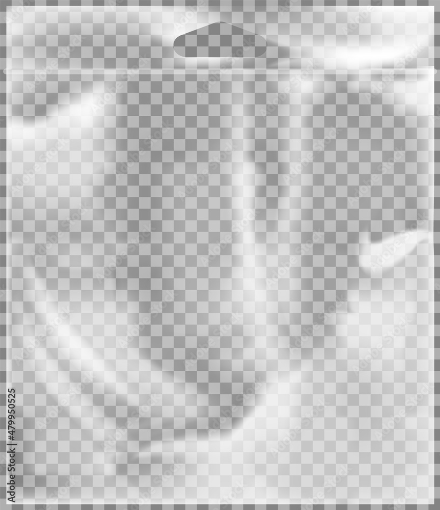 Transparent plastic bag with handle vector illlustration. Glossy ...