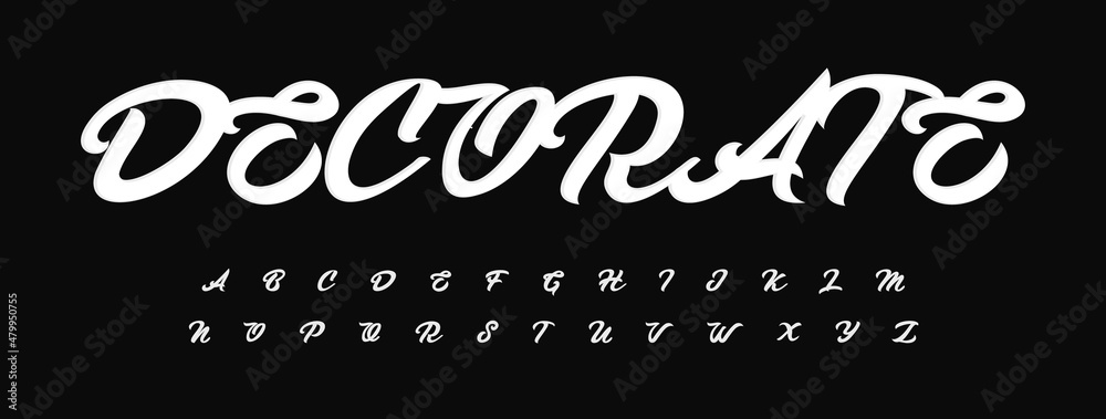 Playful font, decorative script alphabet, art deco typeset. Handwritten ...