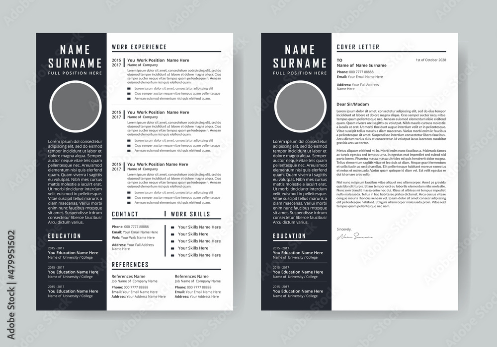 Resume Layout Set with Black Sidebar profile creative Resume CV ...