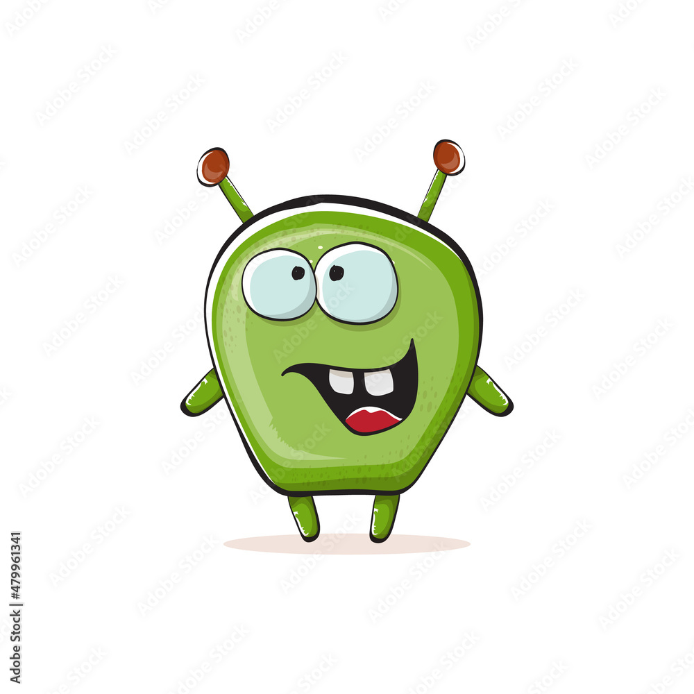 Vector cartoon funny green alien monster isolated on white background ...