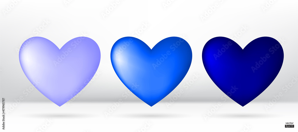Blue hearts 3D vector collection isolated on white background.Symbol of ...