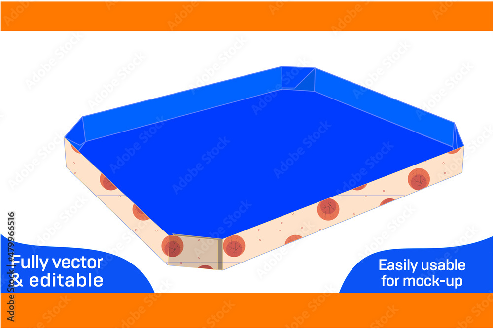 Tray food box corrugated paper tray box dieline template and 3D box ...