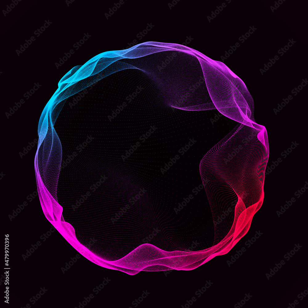 Spherical equalizer for music. Round sound wave of particles. Musical ...