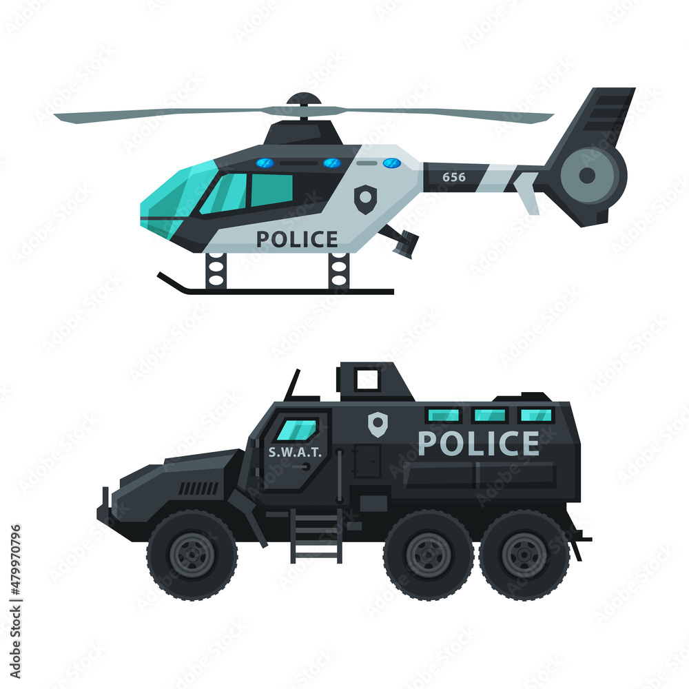 Police Helicopter and Car or Patrol Car as Air and Ground Vehicle for ...