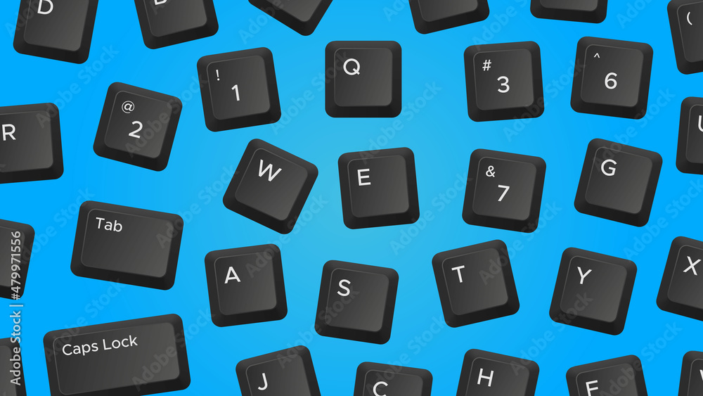 Scattered keyboard keys on bright blue background Stock Vector | Adobe ...