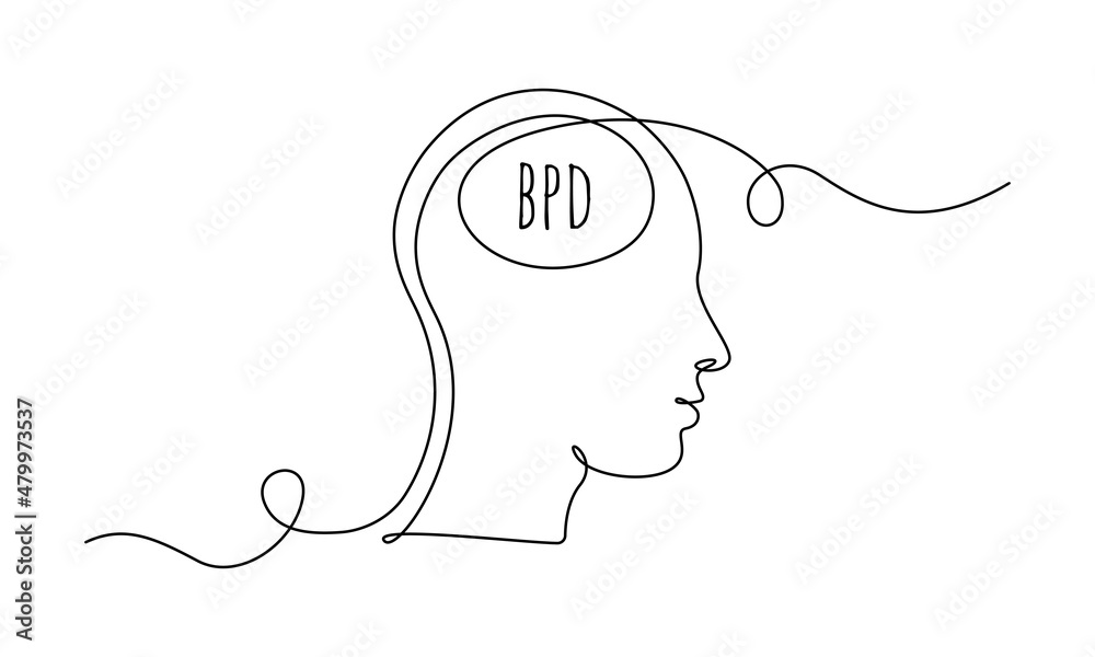 BPD concept with human head. One continuous line drawing of bipolar ...