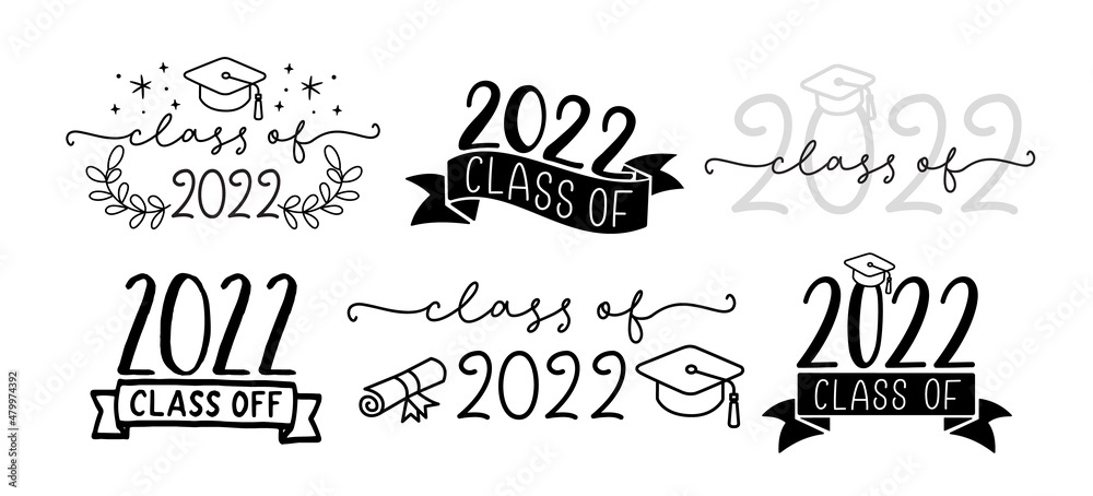 CLASS OF 2022 set of graduation logo with cap and diploma for high ...