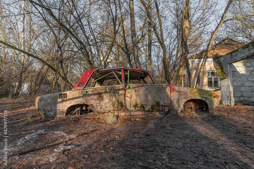 Old rotten abandoned Soviet car in the Chernobyl Exclusion Zone ...
