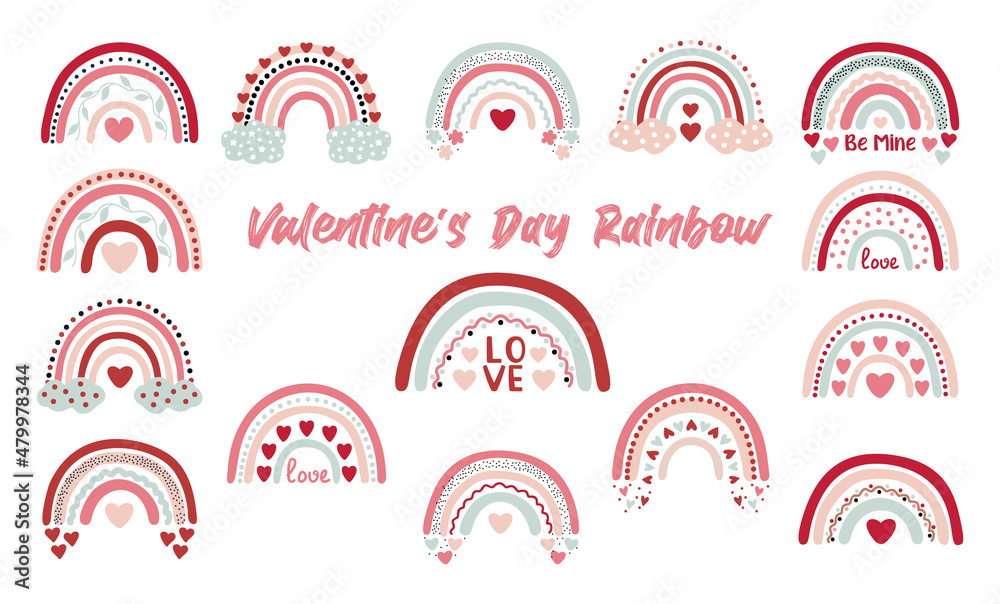 Set rainbow clipart elements Valentine's day. Bohemian romantic happy ...
