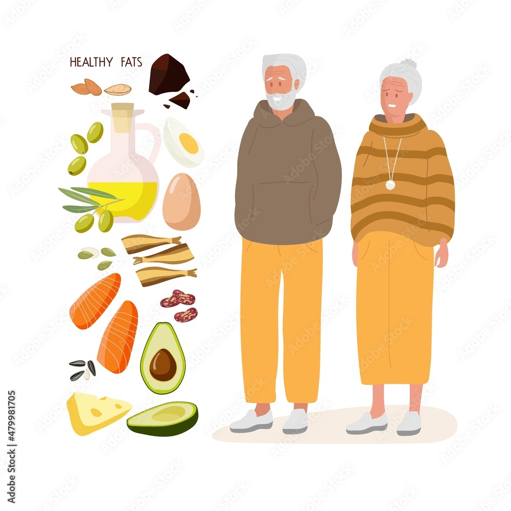 Infographics Rich in healthy fat food. Healthy lifestyle in old age ...