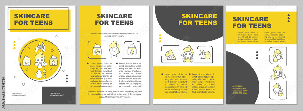 Skincare for teens yellow brochure template. Skin treatment. Booklet ...