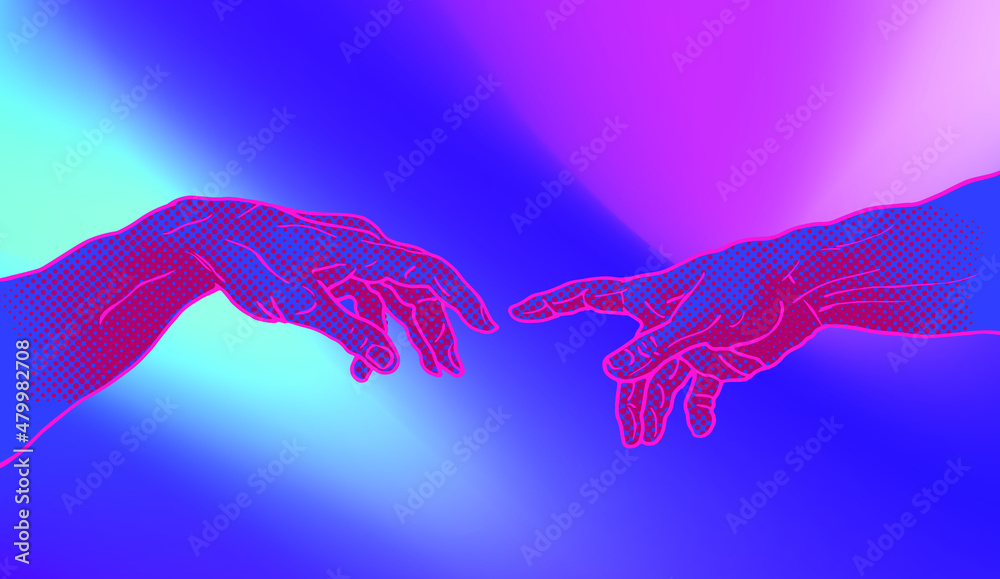 Póster Vector hand drawn illustration from oh hands reaching for each ...