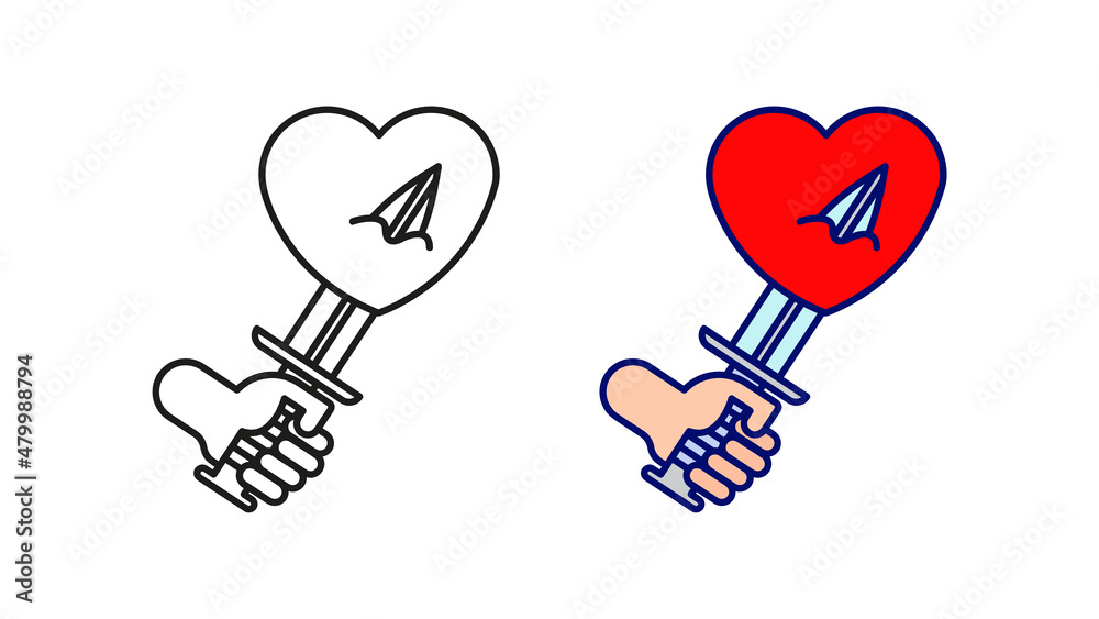 Sword in the heart icon set. Sword coming out of red heart special ...