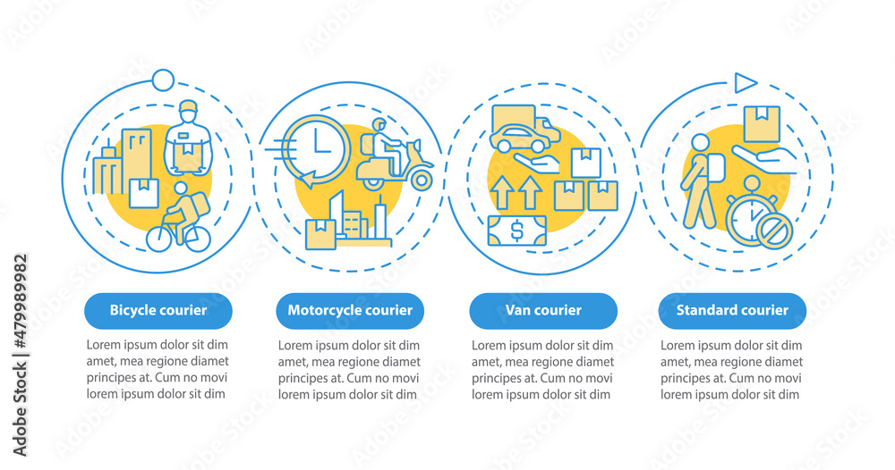 Courier delivery business blue circle infographic template. Parcel ...