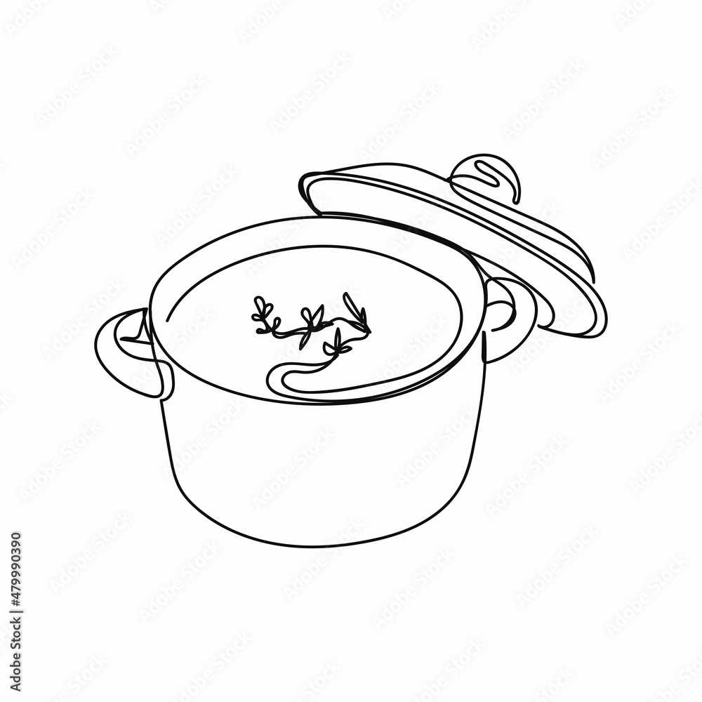Continuous one simple single abstract line drawing of soup in bowl icon ...