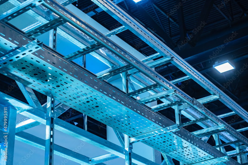 Suspended trays for electrical communication. Perforated trays of metal ...