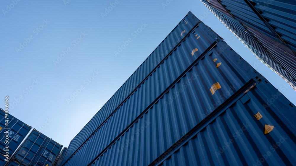 Stack of blue containers box, Cargo freight ship for import export ...