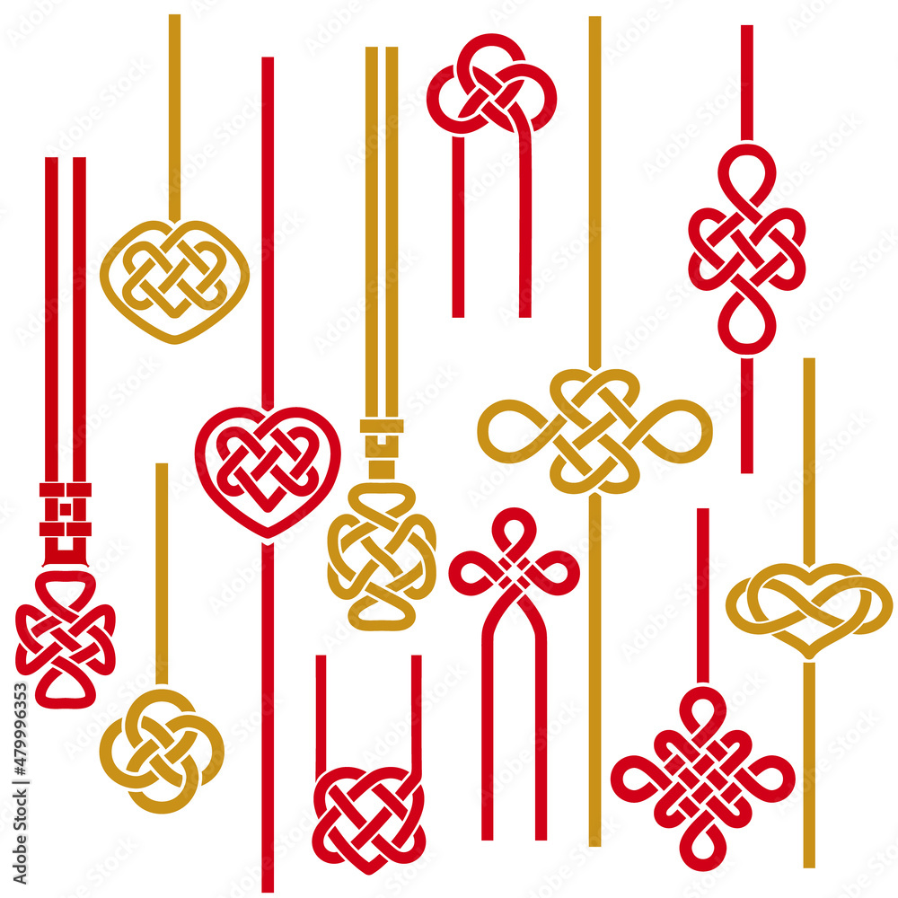 Chinese braid and stripes . Red and gold template symbols, knots ...