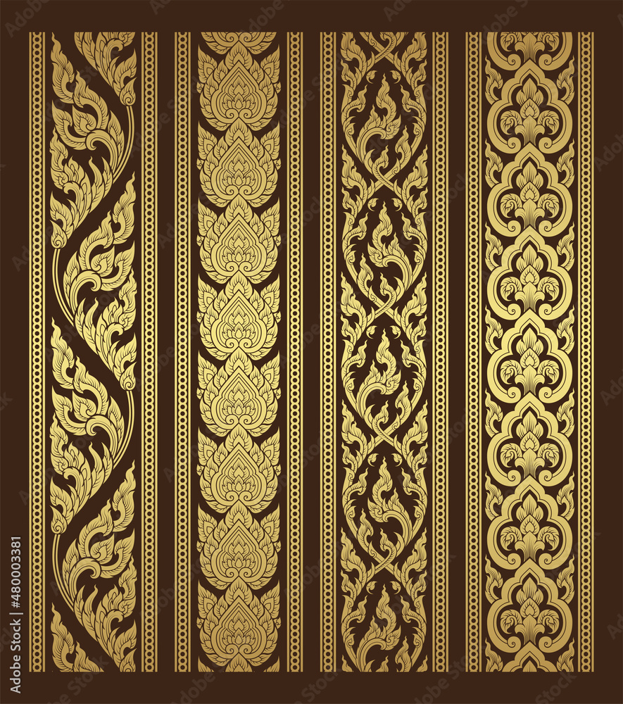 Set thai art, buddhism temple element and background pattern decoration ...
