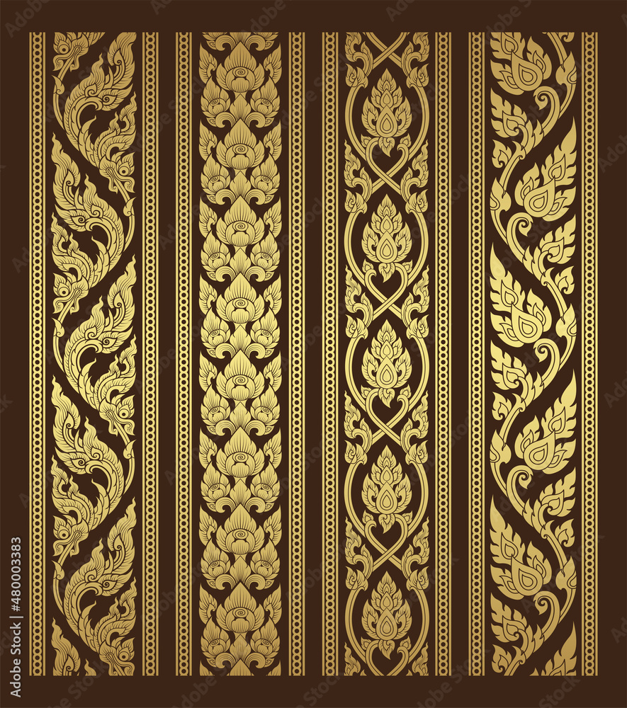 Set thai art, buddhism temple element and background pattern decoration ...