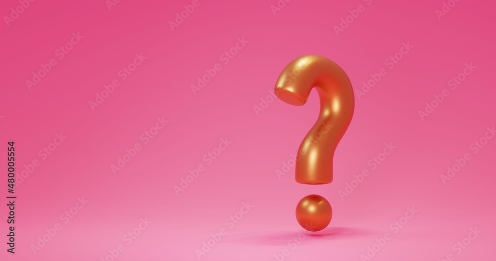Golden 3d question mark on the pink background 3d render illustration ...