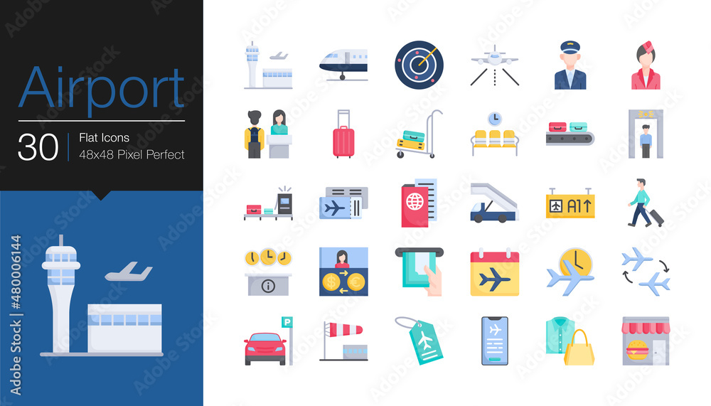 Airport icons. Flat design. For presentation, graphic design, mobile ...